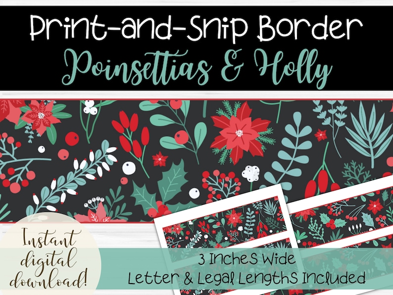 Poinsettias and Holly Bulletin Board Border Printable Trim - Etsy