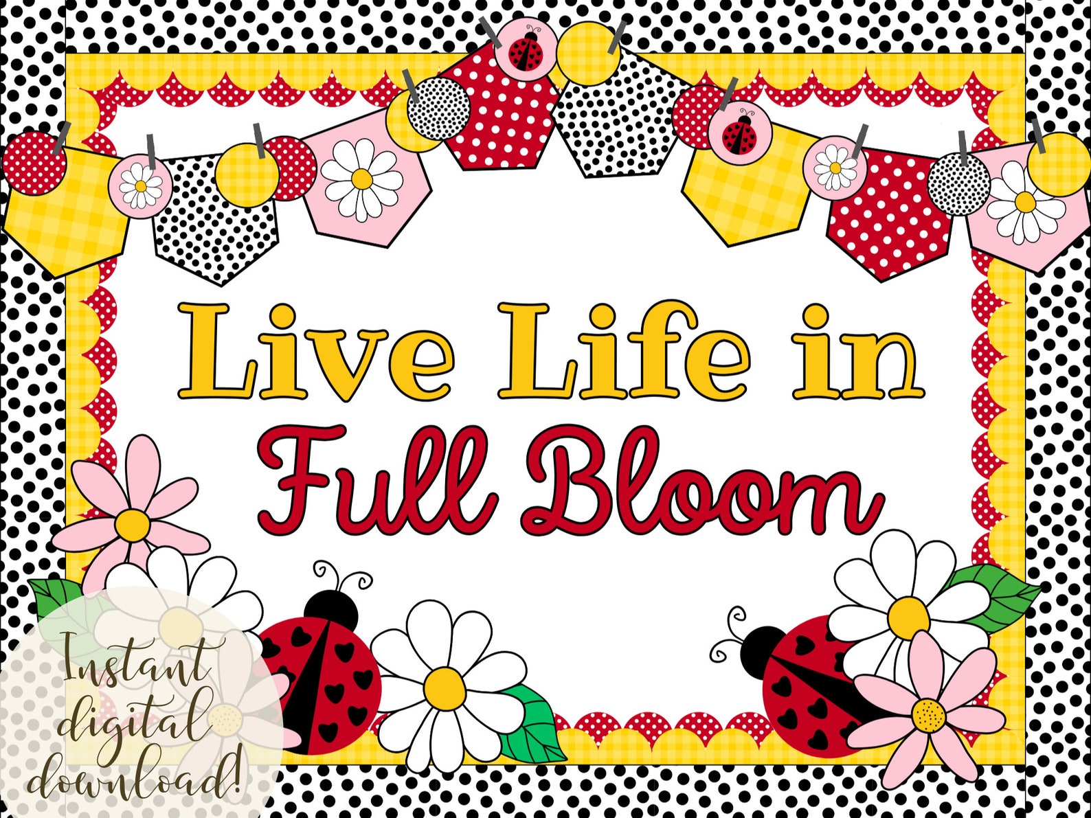 Printable Bulletin Board Set, Ladybug & Daisy Theme, Decorative Kit for ...