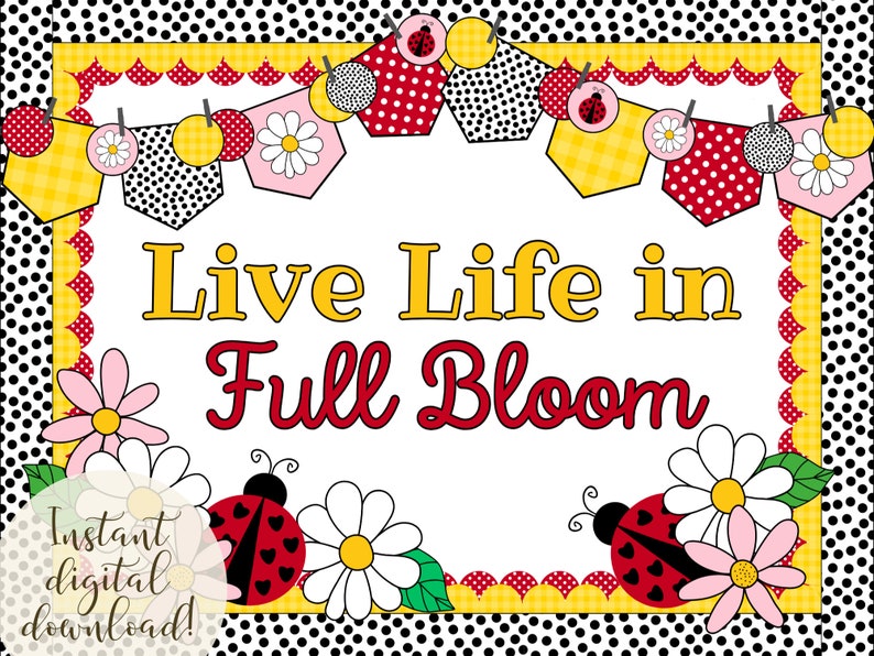 Printable Bulletin Board Set, Ladybug & Daisy Theme, Decorative Kit for ...