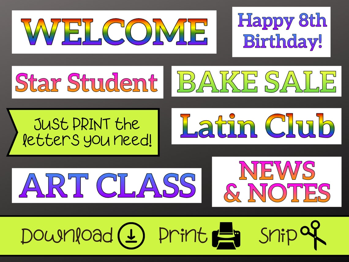 Printable Color Gradient Letters and Numbers 4 Sets Bulletin - Etsy