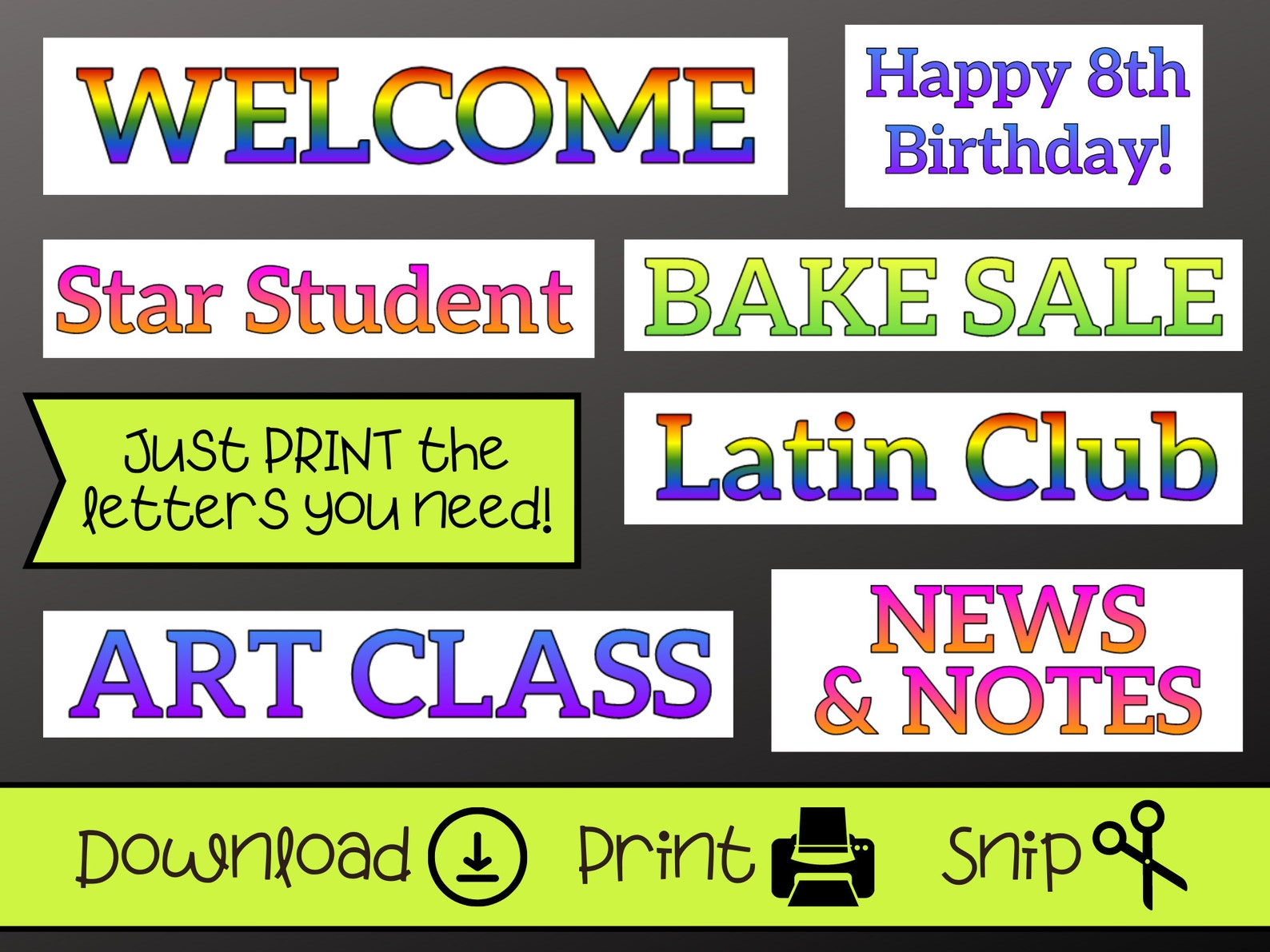 Printable Color Gradient Letters and Numbers 4 Sets Bulletin - Etsy