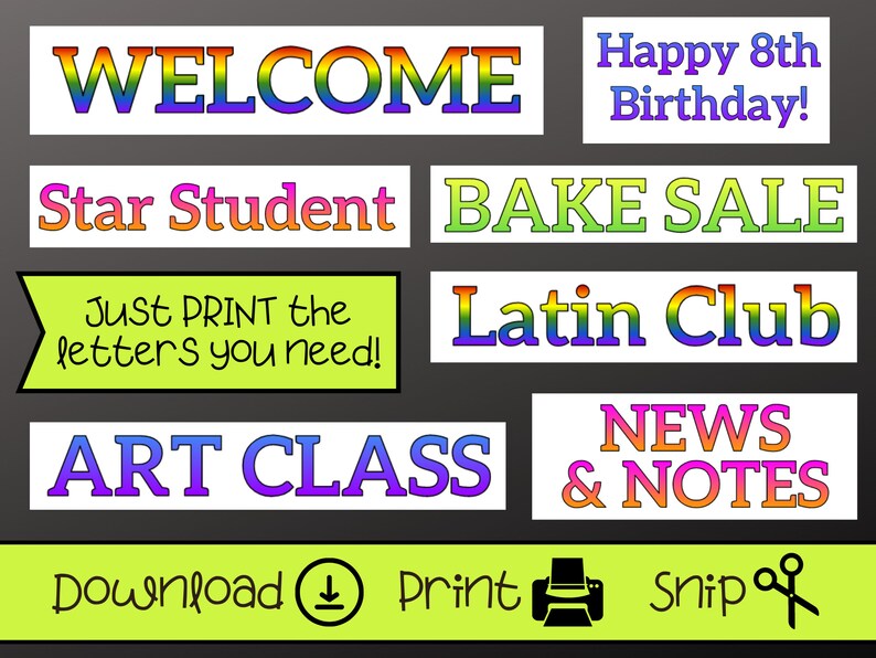 Printable Color Gradient Letters and Numbers 4 Sets Bulletin - Etsy