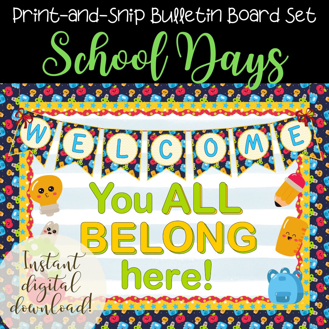 Back to School Bulletin Board Set, Printable Letters, Borders, Bunting ...