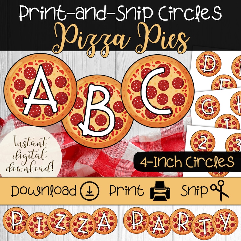 Pizza Party Letters: Printable Circle Alphabet, Numbers (digital ...