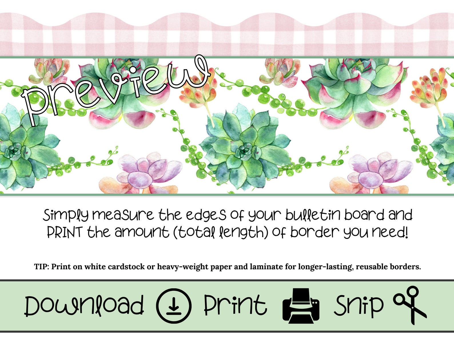 Classroom Bulletin Board Borders and Letters Watercolor Succulent ...
