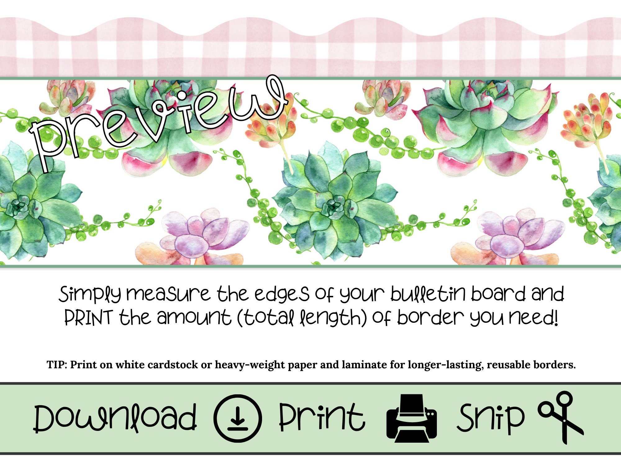 Classroom Bulletin Board Borders and Letters Watercolor Succulent ...
