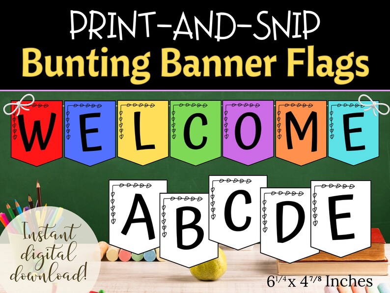 Printable Bunting Banner Flags: Black Ink Classroom Sign (digital ...