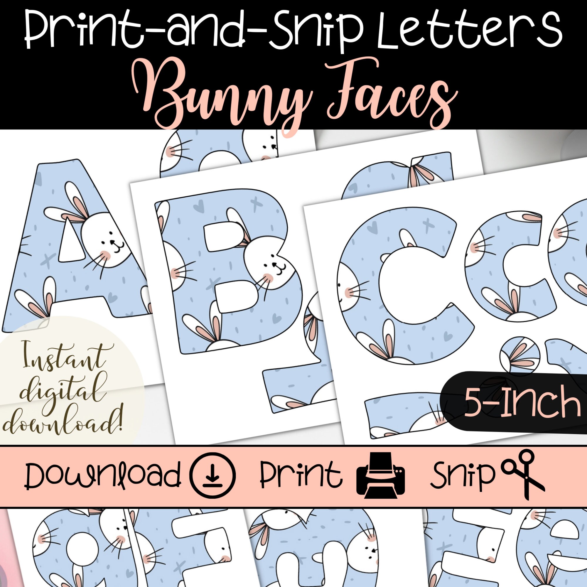 Printable Spring Easter Bunny Bulletin Board Letters and Numbers for ...