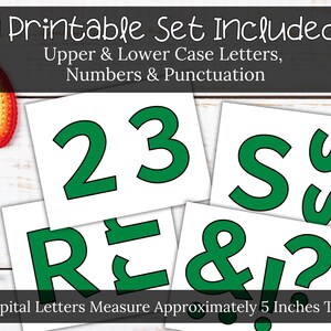 Green Bulletin Board Letters, Printable Alphabet & Numbers Set ...