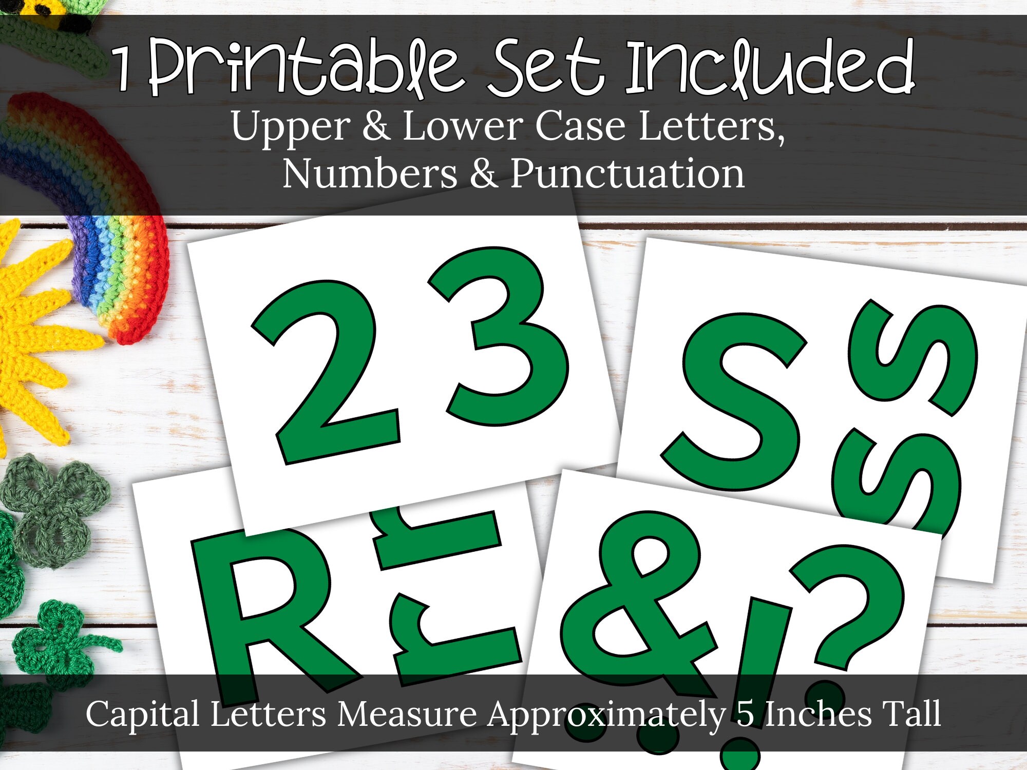 Green Bulletin Board Letters, Printable Alphabet & Numbers Set ...