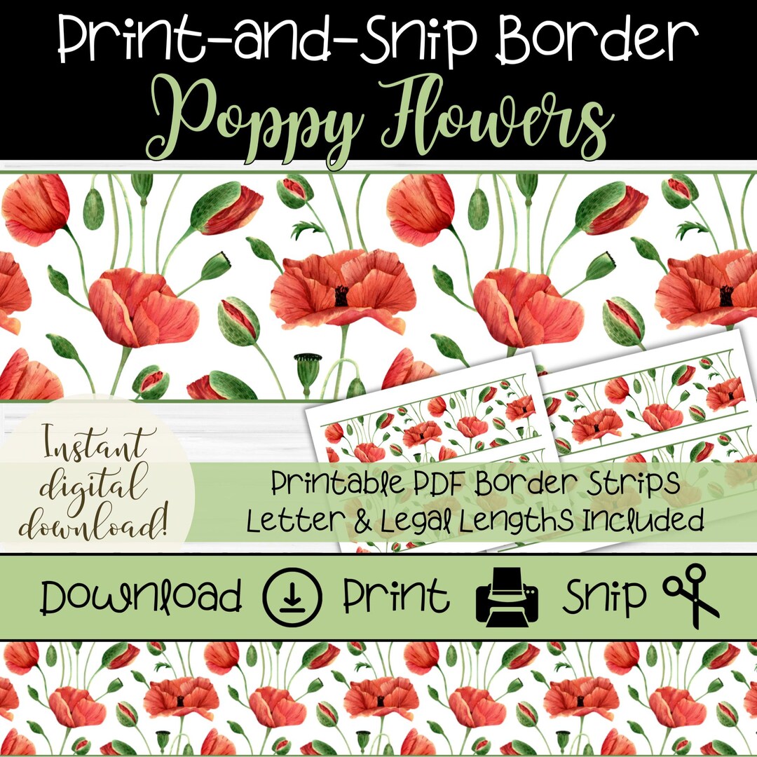 Poppy Flower Border Strips | Remembrance Day Bulletin Board Idea | Red ...
