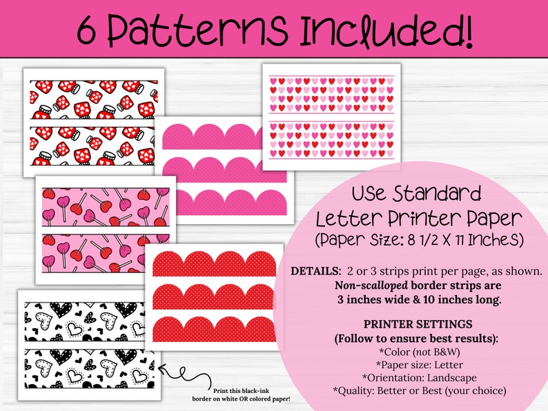 Pink & Red Valentine Bulletin Board Borders Printable Valentine's Day ...