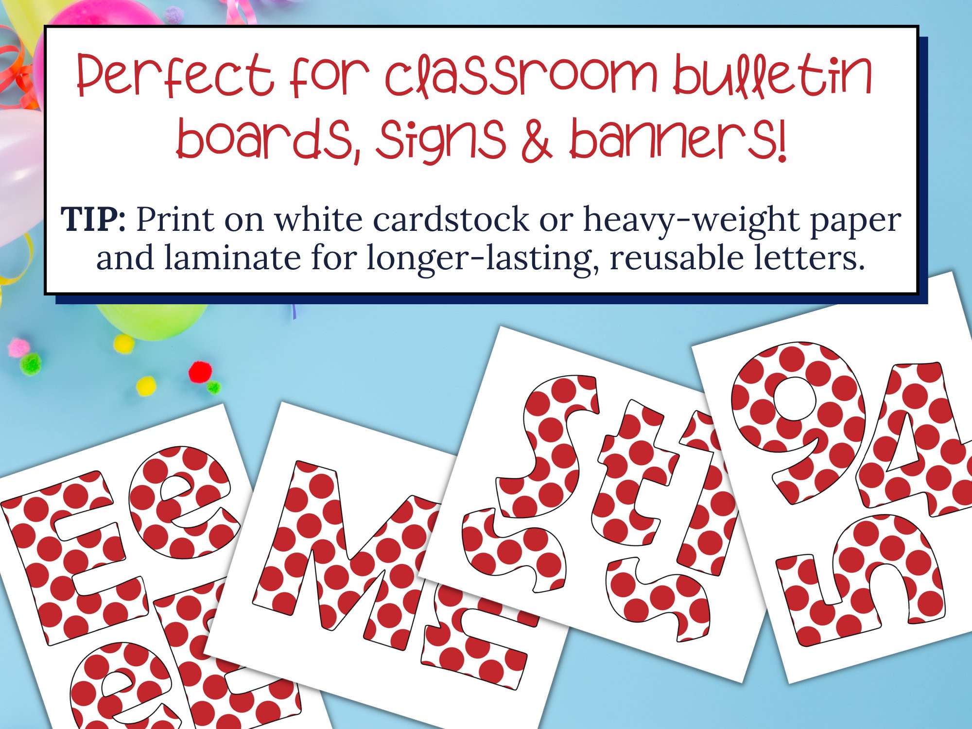 Red Polka Dot Letters Printable Red Bulletin Board Letter - Etsy