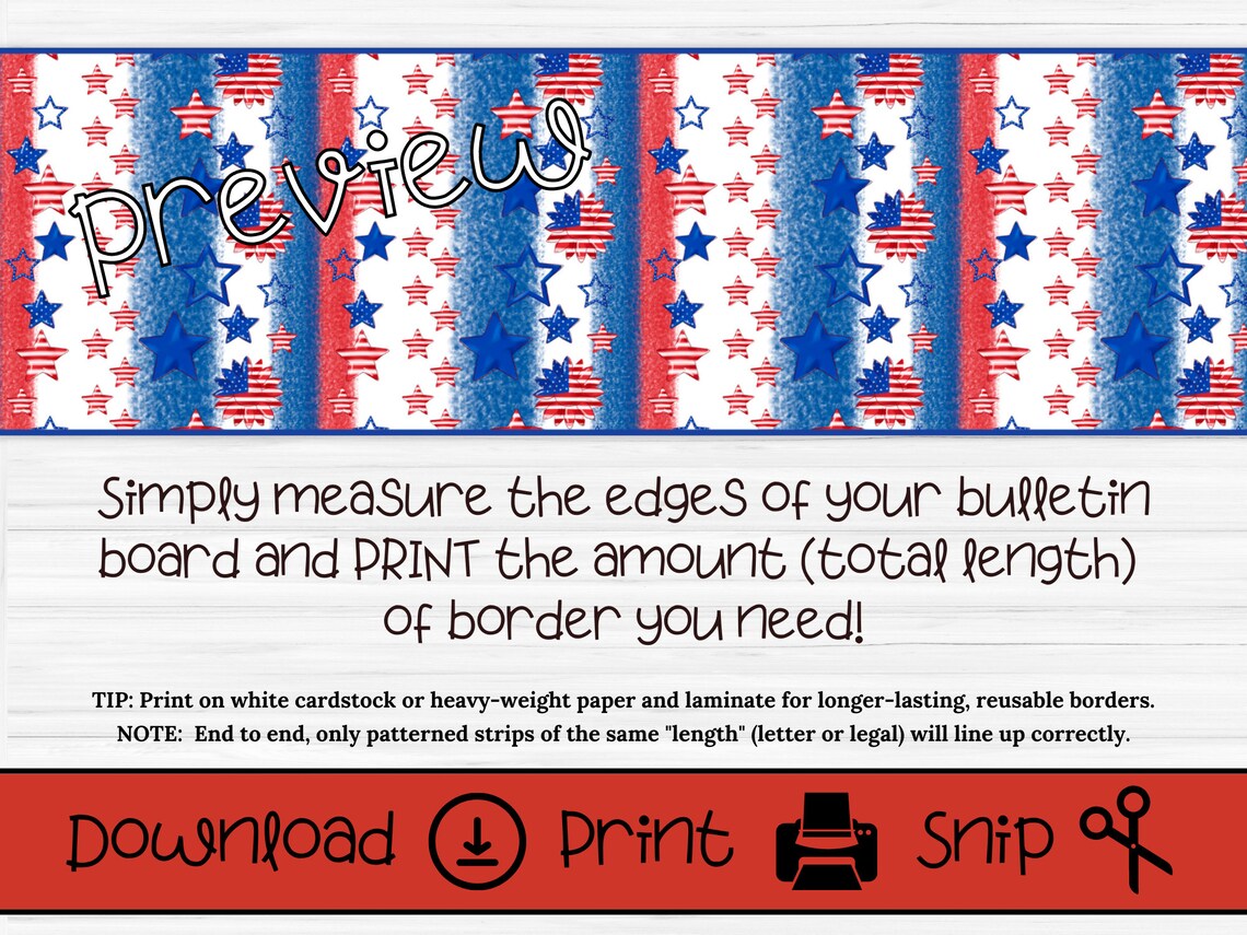 Patriotic Bulletin Board Border USA Border Strips July 4th - Etsy