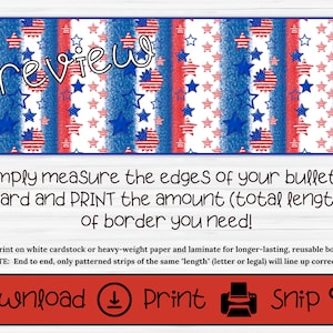 Patriotic Bulletin Board Border: USA Stripes, Stars (digital Download ...