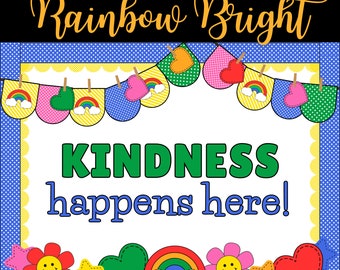 Boho Retro Positive Bulletin Board Kit, Good Day to Learn Rainbow ...