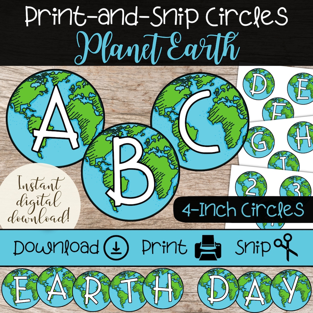 Decorative Planet Earth Letters | Printable Circle Letter Set | Earth Day Decor | Earth Science ...