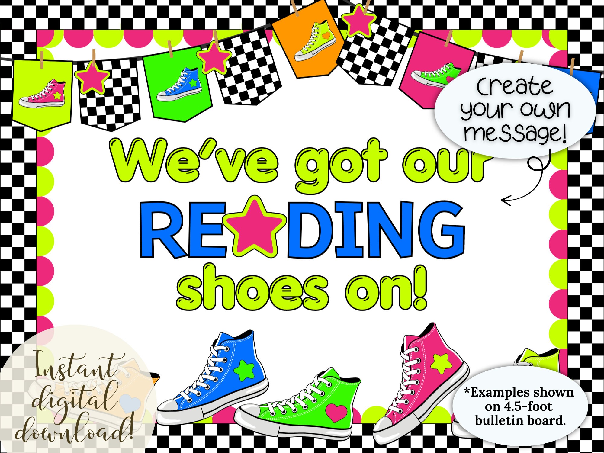 Classroom Bulletin Board Kit Neon High-top Sneakers Theme Customize ...