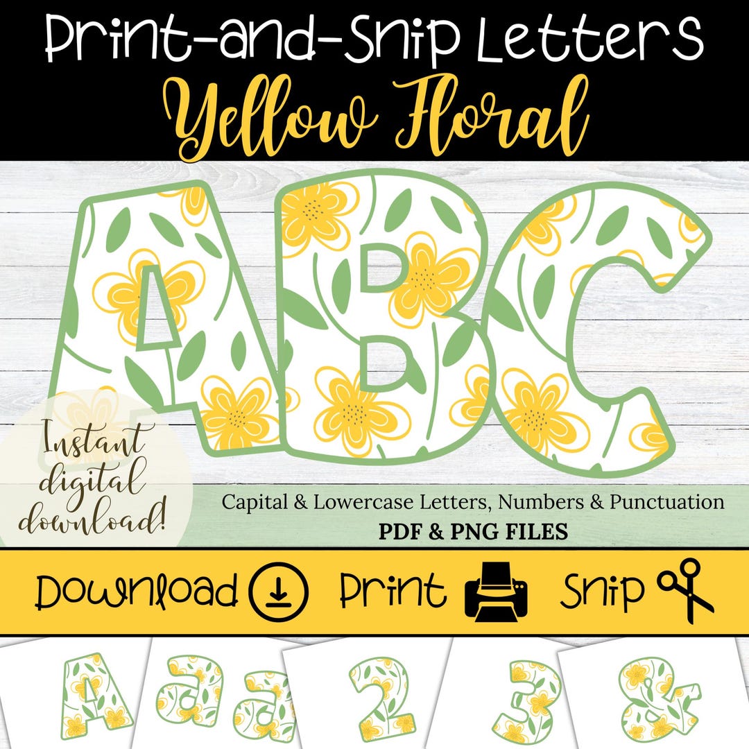 Yellow Floral Bulletin Board Letters (PDF & PNG Downloads) - Etsy