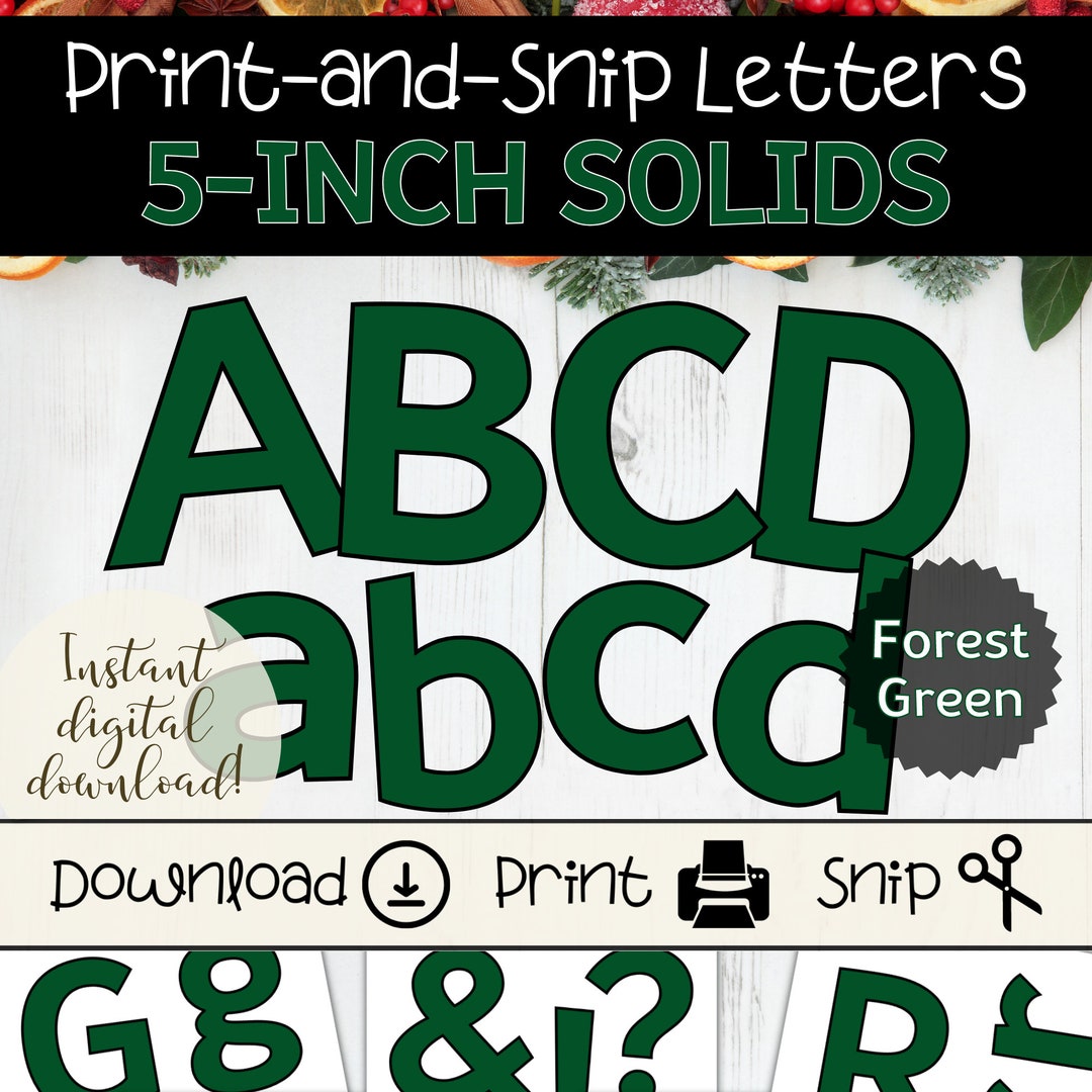Forest Green Bulletin Board Letters Printable 5 Inch Letter Set Large ...