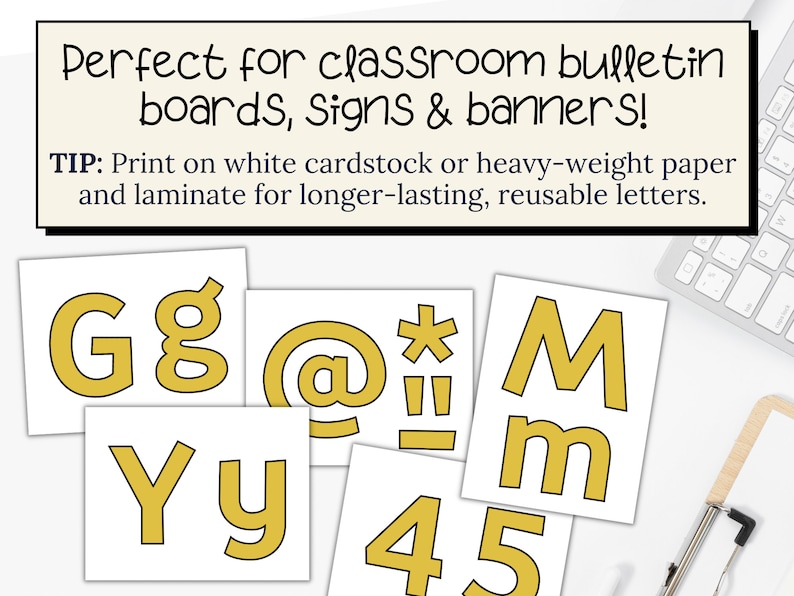 Golden Yellow Bulletin Board Letters: Printable 5-inch Classroom Decor ...