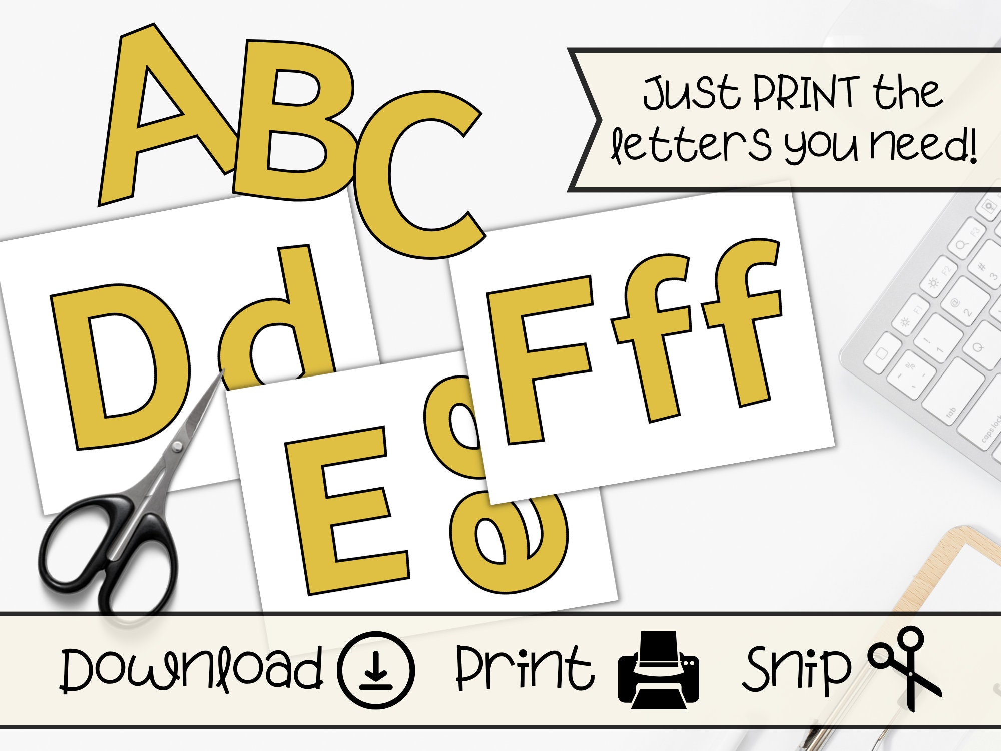 Gold Bulletin Board Letters: Printable 5-inch Classroom Decor (PDF ...