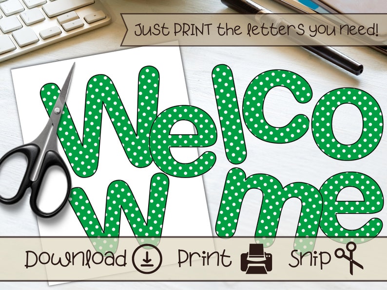 Printable Bulletin Board Letters in Green With White Polka Dots ...