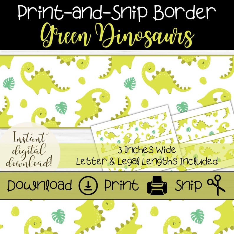 Green Dinosaur Bulletin Board Border, Printable Trim for Classroom ...