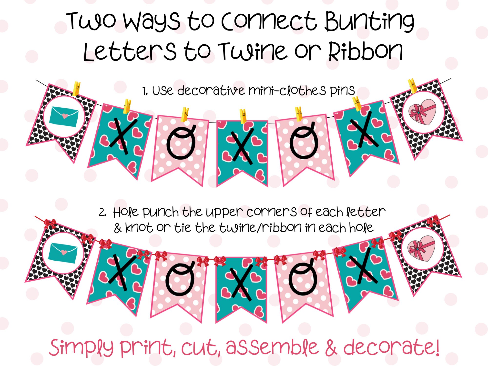 Printable Valentine's Day Bunting Flags February Parties - Etsy