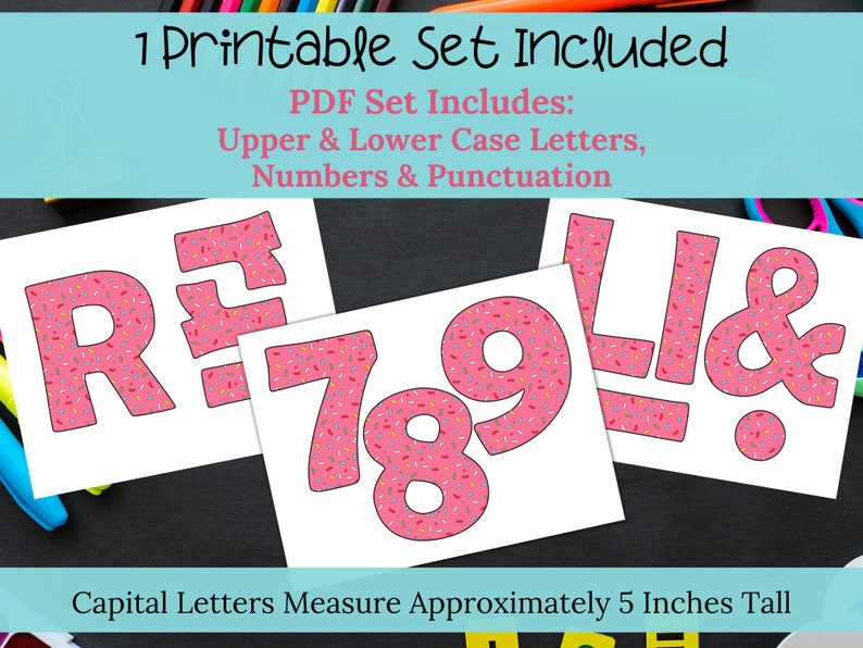 Bulletin Board Letters Pink Sprinkles Theme Printable 5 Inch Letter Set ...