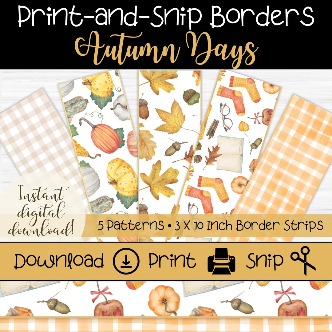 Fall Borders for Bulletin Board | Printable Autumn Trim | Soft Vintage ...