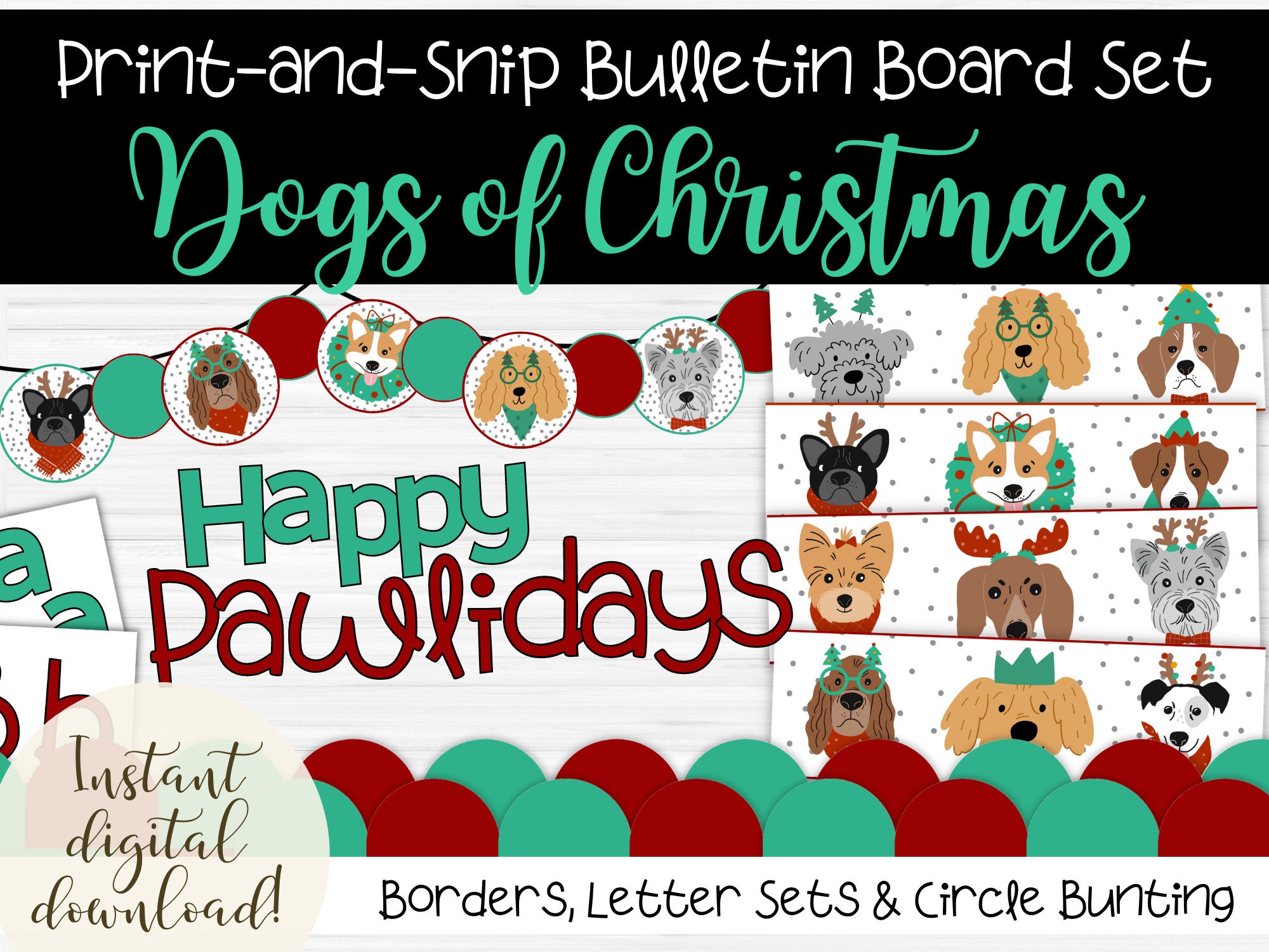 Christmas Dogs Bulletin Board Theme Set Printable Dog Face Borders ...