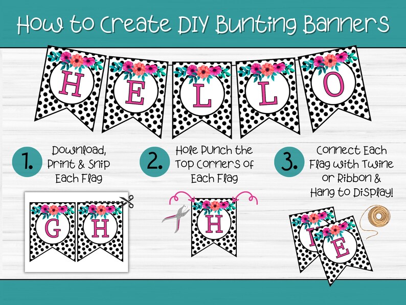 Floral and Polka Dot Bunting Banner Flags Printable - Etsy
