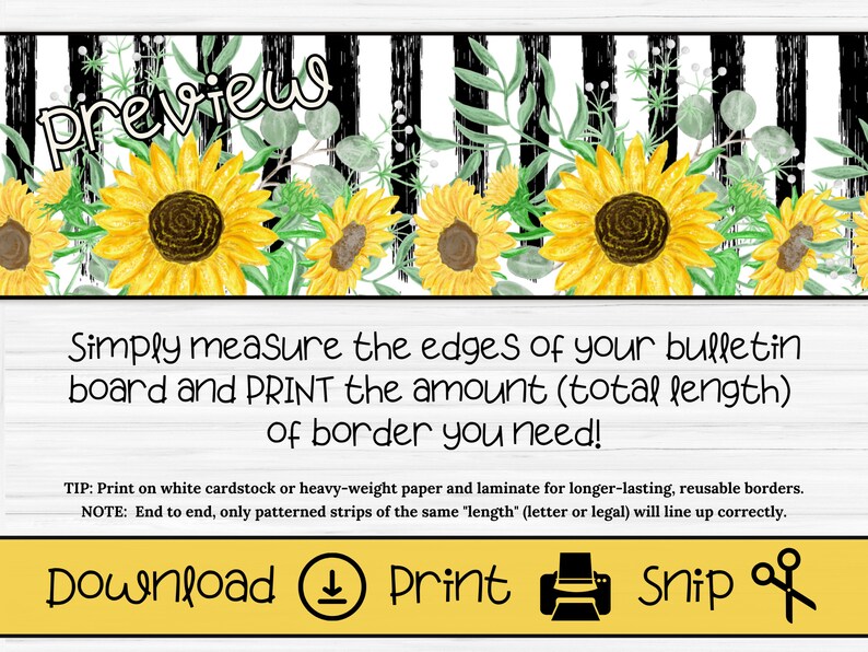 Rustic Sunflowers Bulletin Board Border Printable Sunflower Themed ...