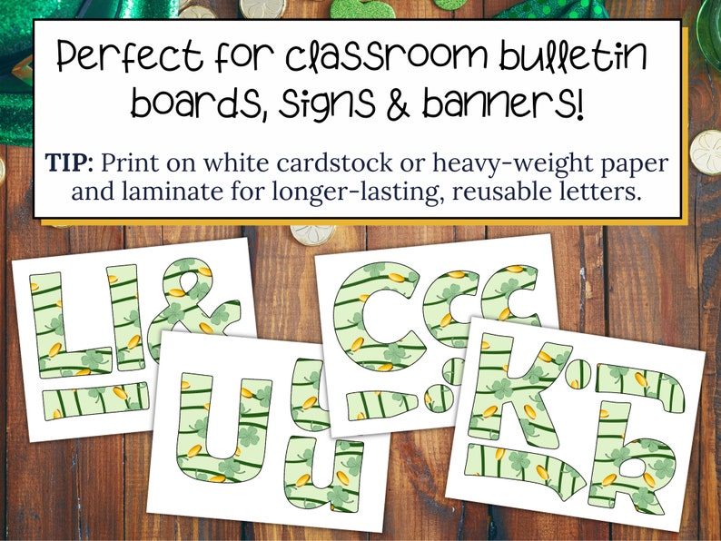 Printable St. Patrick's Day Bulletin Board Letters, Lucky Shamrocks and ...