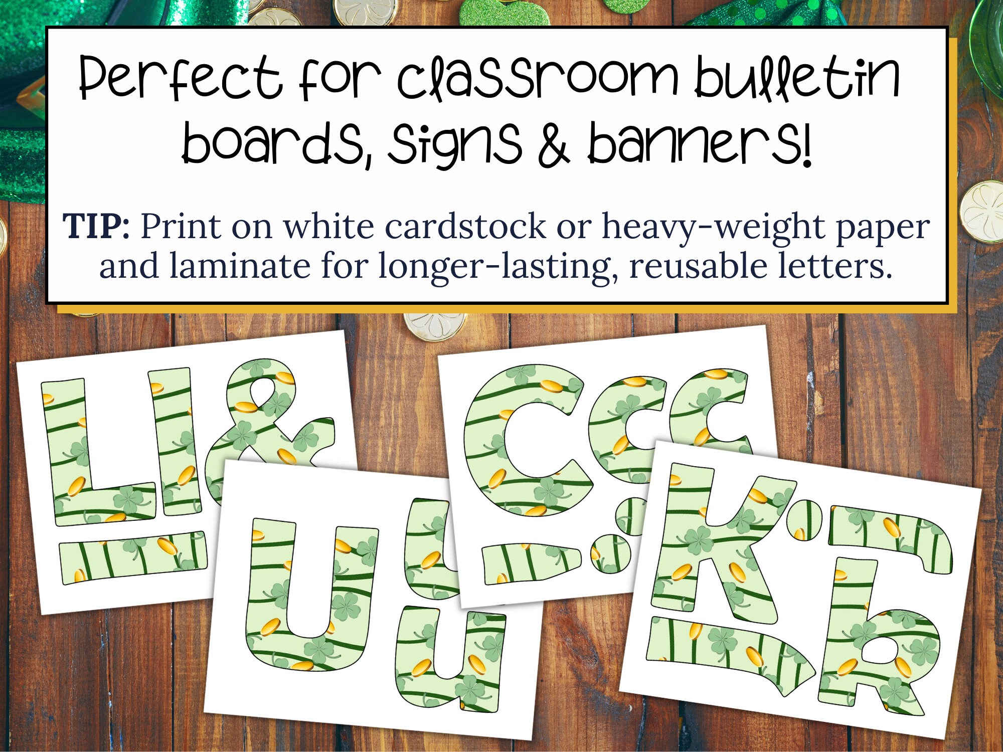 Printable St. Patrick's Day Bulletin Board Letters, Lucky Shamrocks and ...