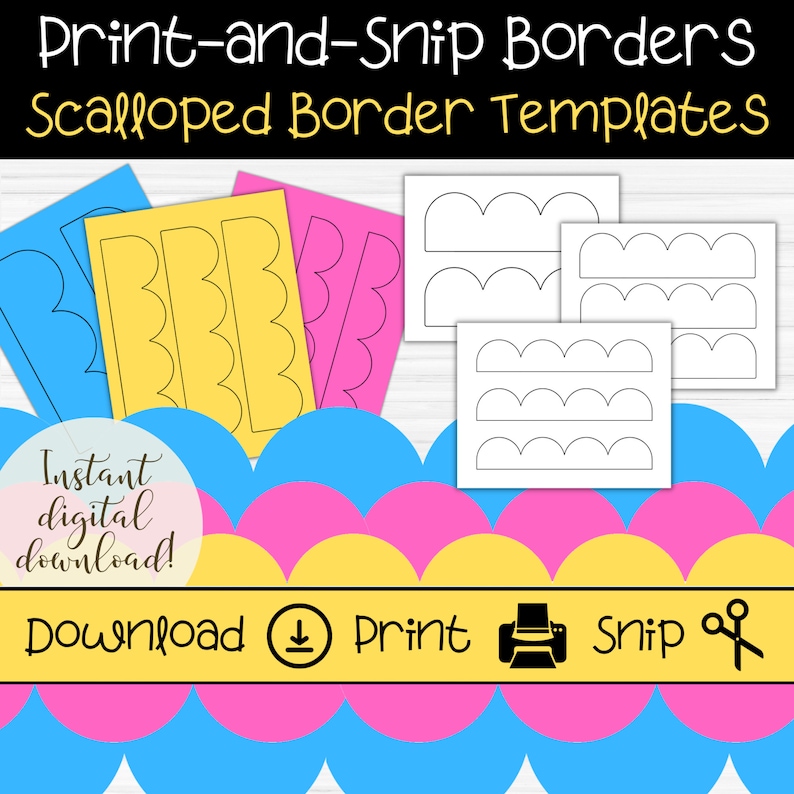 Scalloped Bulletin Board Border Templates: Printable Black Ink Borders ...