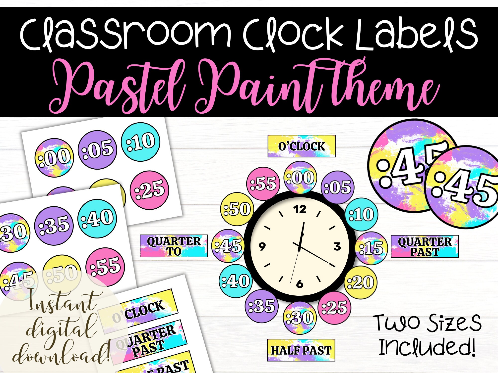 Classroom Clock Labels Telling Time Traditional Analog Clock Homeschool ...