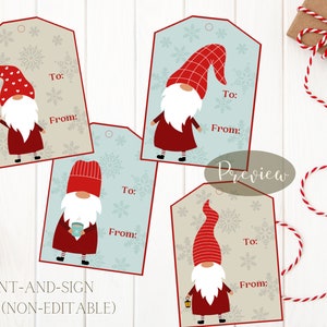Printable Holiday Gnomes Gift Tags for Christmas Season Packages and ...