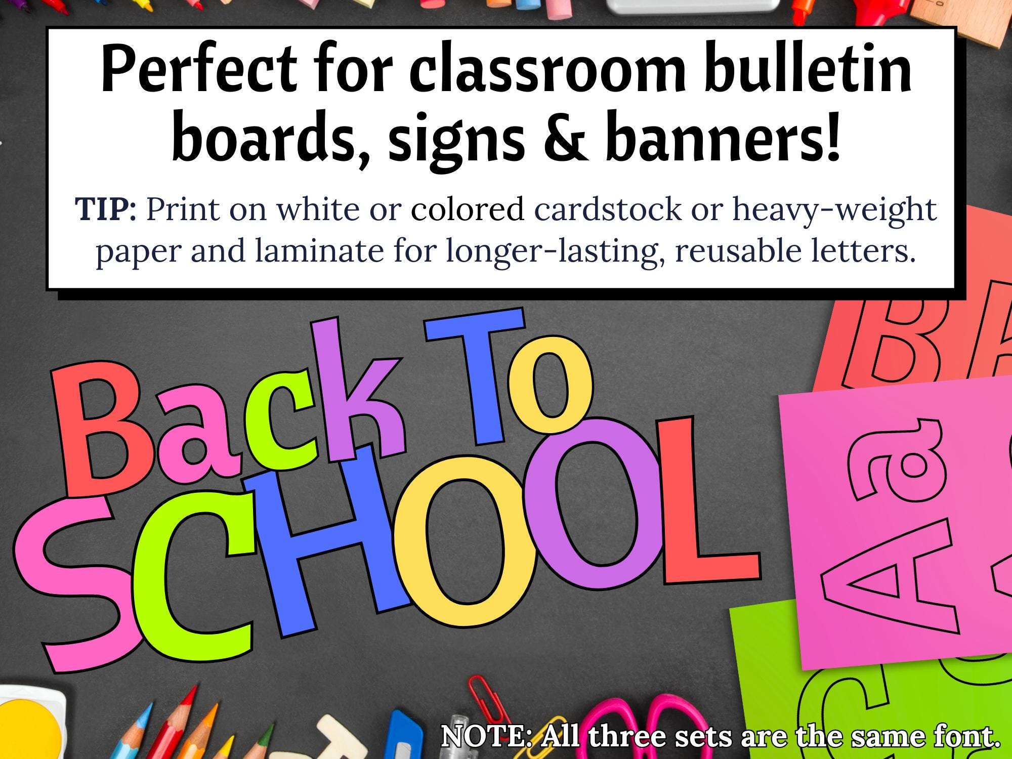 Printable Bulletin Board Letters: Black Outline, 3 Sizes (PDF Download ...