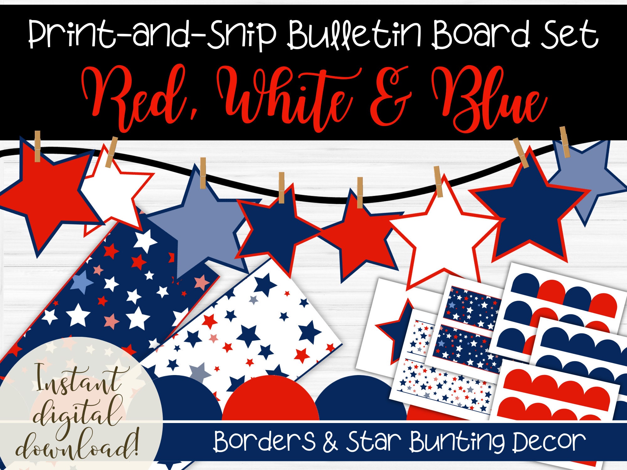 Patriotic Holiday Bulletin Board Theme | Red, White and Blue Stars ...
