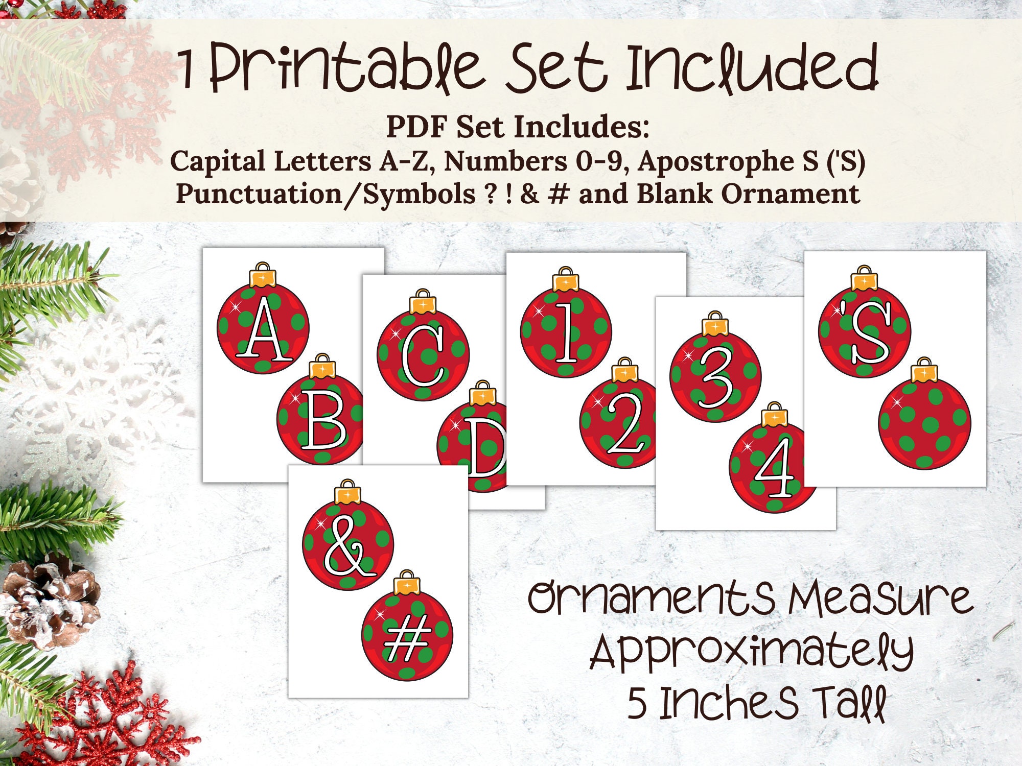 Printable Holiday Red and Green Ornaments Letter Set for Christmas ...