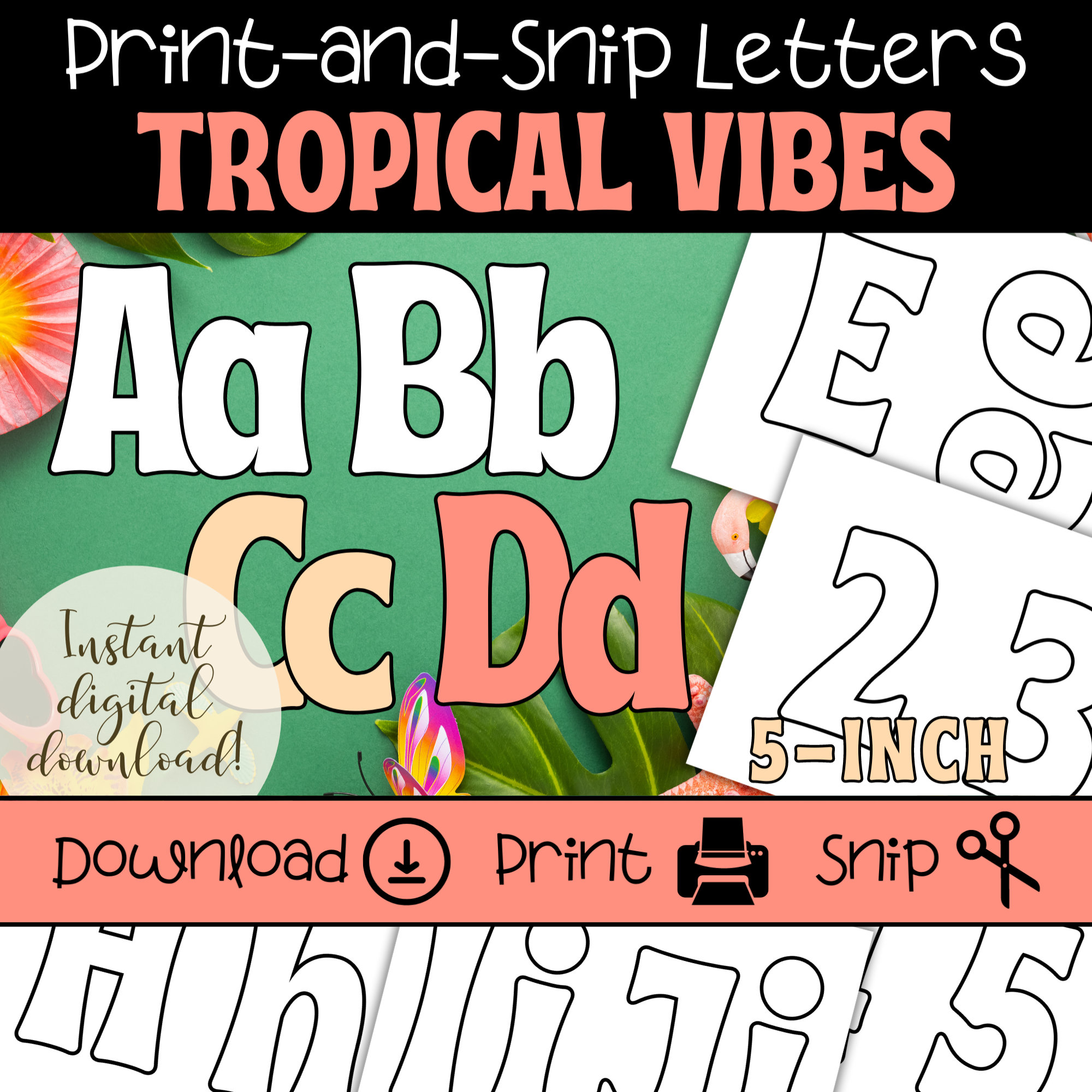 Printable Bulletin Board Letter Set Tropical Style Font Hawaiian Party ...