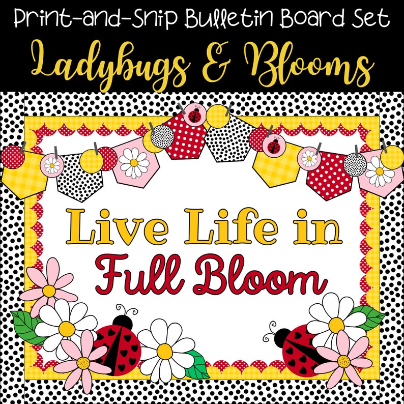 Printable Bulletin Board Set, Ladybug & Daisy Theme, Decorative Kit for ...