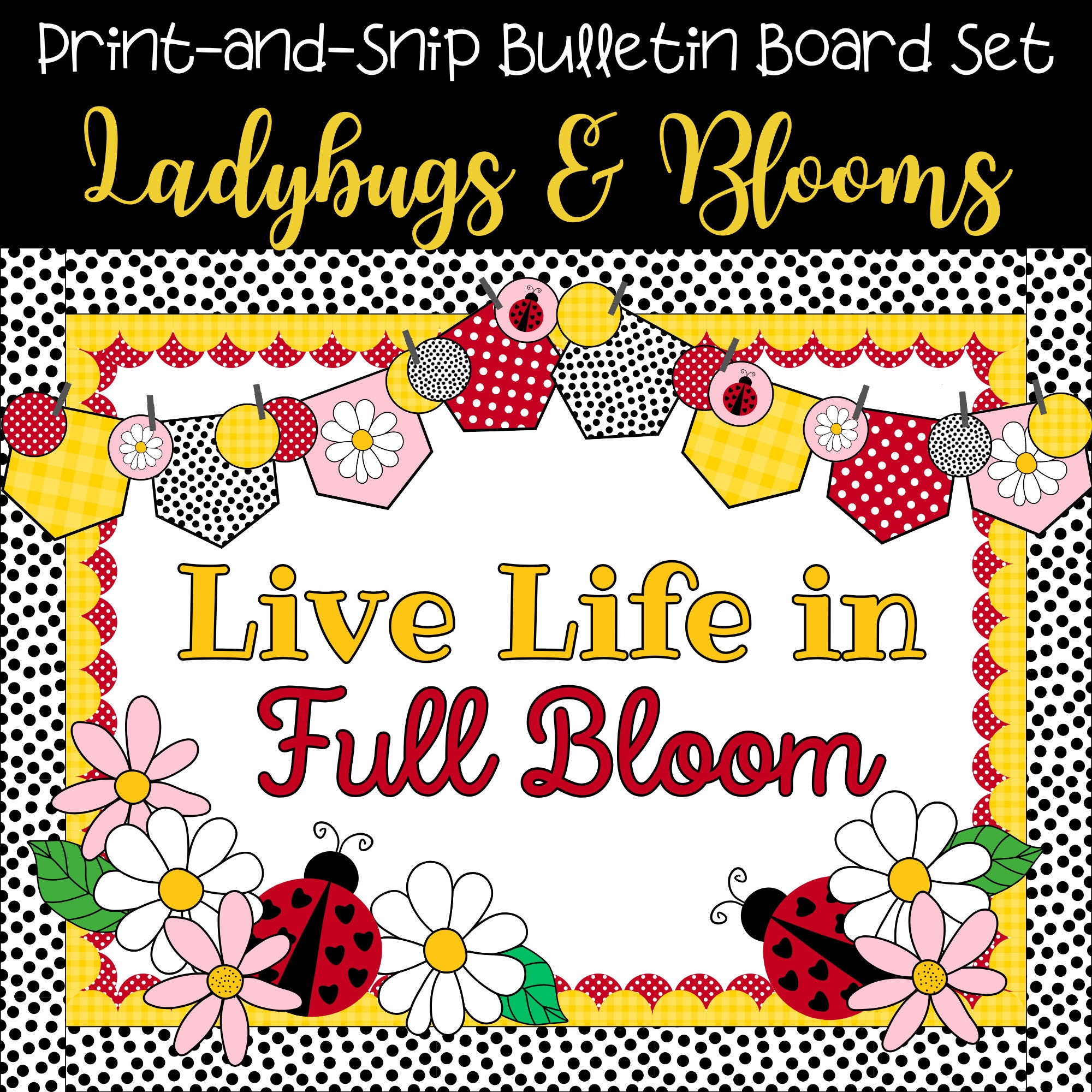 Printable Bulletin Board Set, Ladybug & Daisy Theme, Decorative Kit for ...
