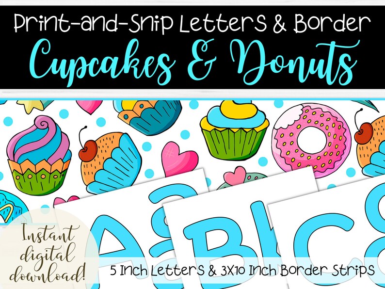 Bulletin Board Letters and Border Set, Printable Electric Sky Blue ...