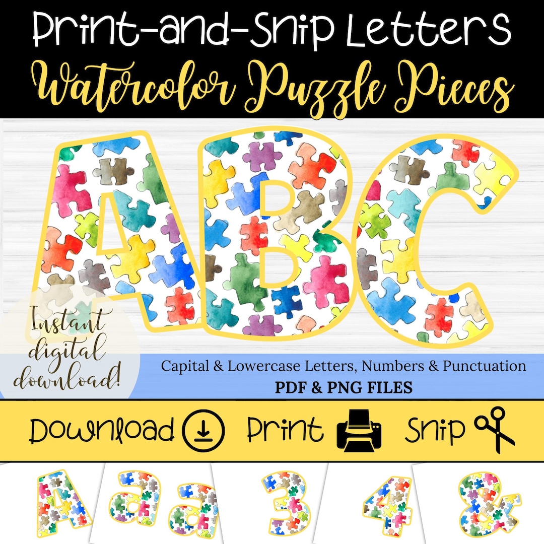 Puzzle Pieces Bulletin Board Letters: Autism Awareness & Acceptance ...