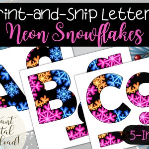 Neon Snowflakes Printable Bulletin Board Letters and Numbers, 5 Inch ...