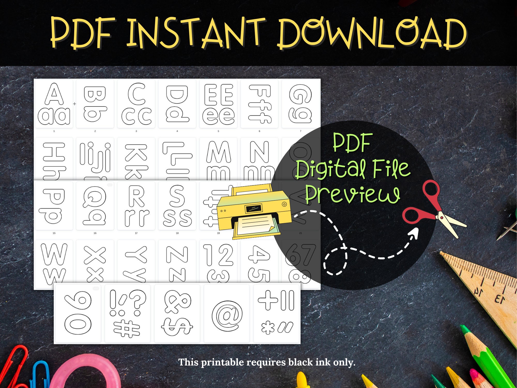 Printable Bulletin Board Letters: Black Outline, 5-inch (PDF) - Etsy