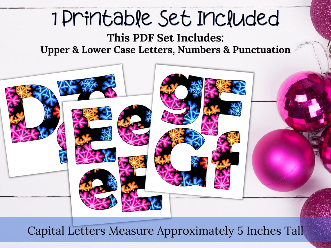 Neon Snowflakes Printable Bulletin Board Letters and Numbers - Etsy